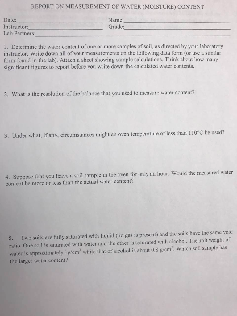 Solved Determine the water content of one or more samples of | Chegg.com