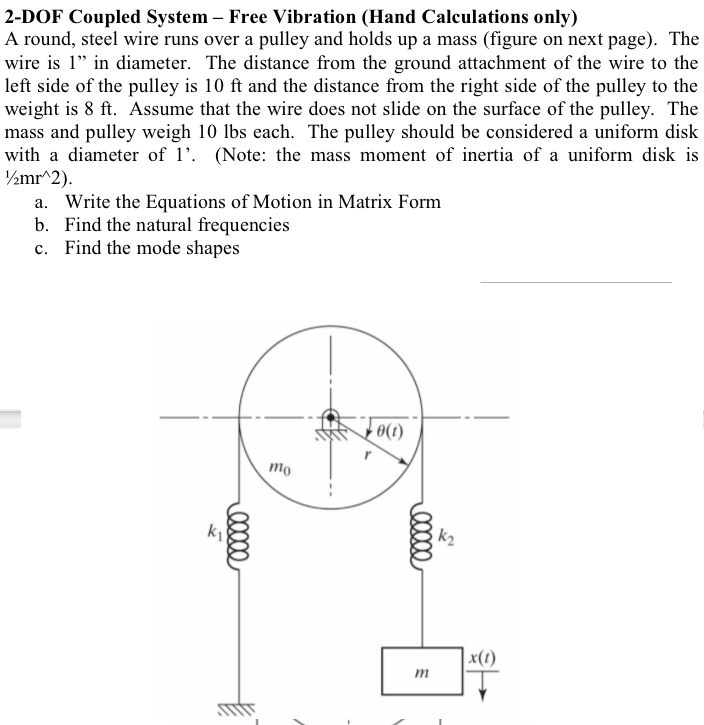 Solved 2-DOF Coupled System - Free Vibration (Hand | Chegg.com