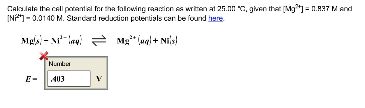 Solved Calculate The Cell Potential For The Following