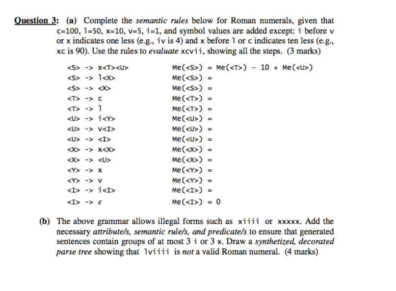 Solved Question 3: (a) Complete the semantic rules below for | Chegg.com