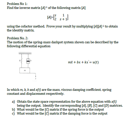 Solved Problem No 1 Find the inverse matrix [A]1 of the | Chegg.com