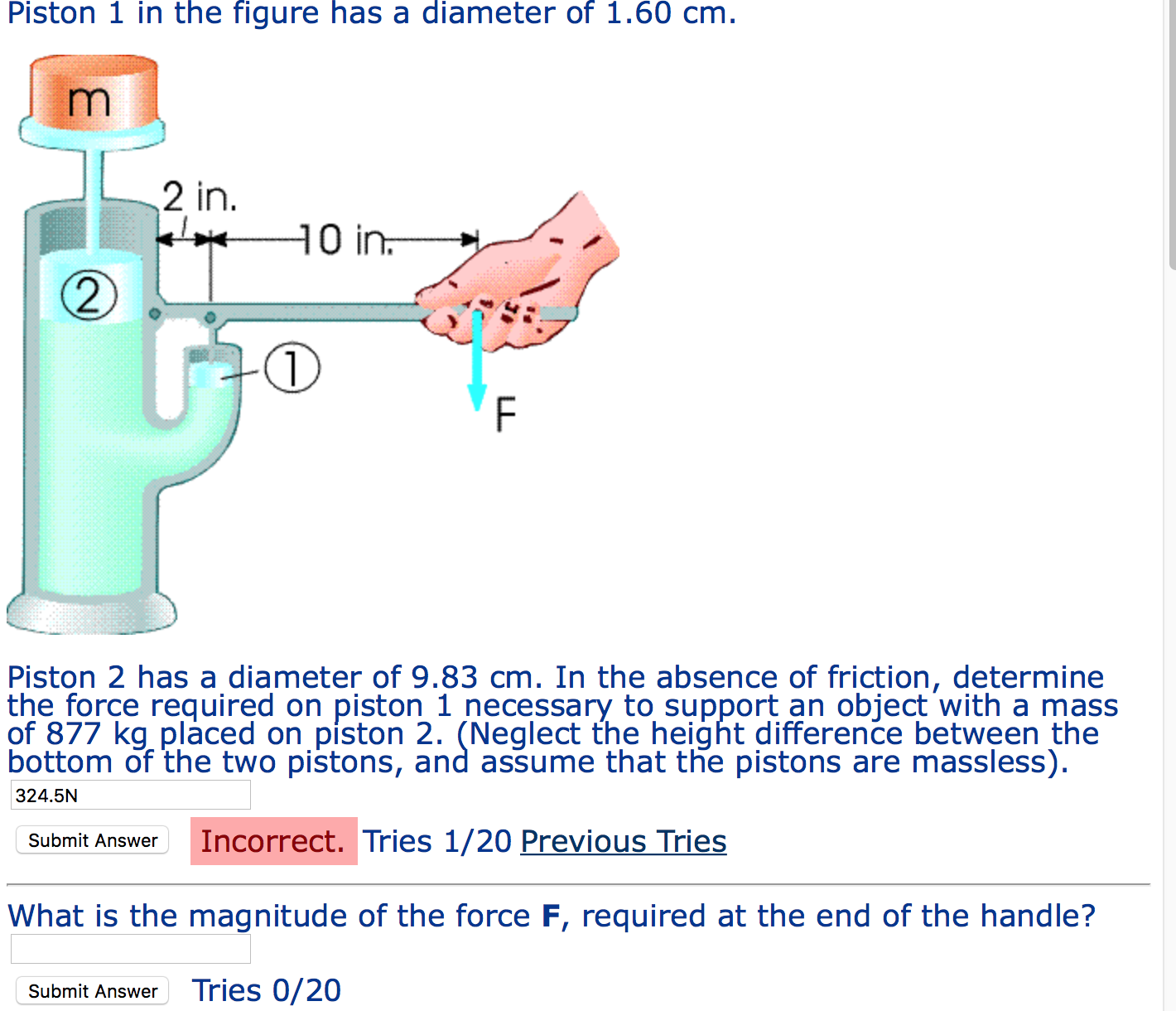 Solved Piston 1 in the figure has a diameter of 1.60 cm. | Chegg.com