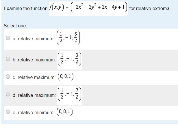 Solved Examine the function f(x,y) = (-2x^2 - 2y^2 + 2x - 4y | Chegg.com
