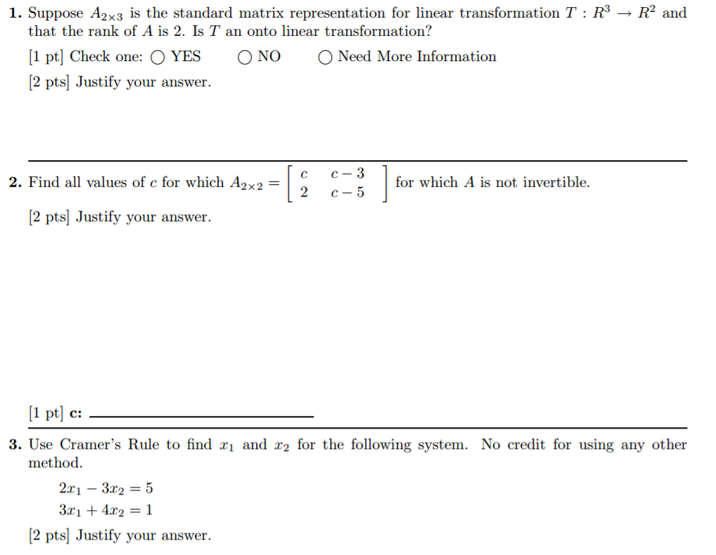 Solved Suppose A_2 times 3 is the standard matrix | Chegg.com