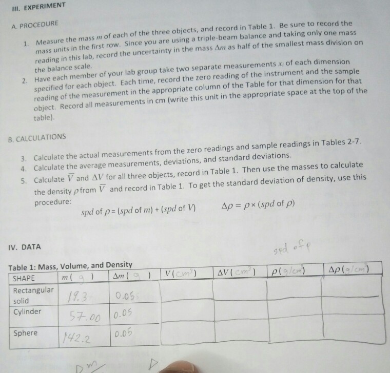 Solved III. EXPERIMENT A. PROCEDURE re the mass m of each of | Chegg.com