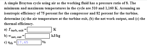 Solved A simple Brayton cycle using air as the working fluid | Chegg.com