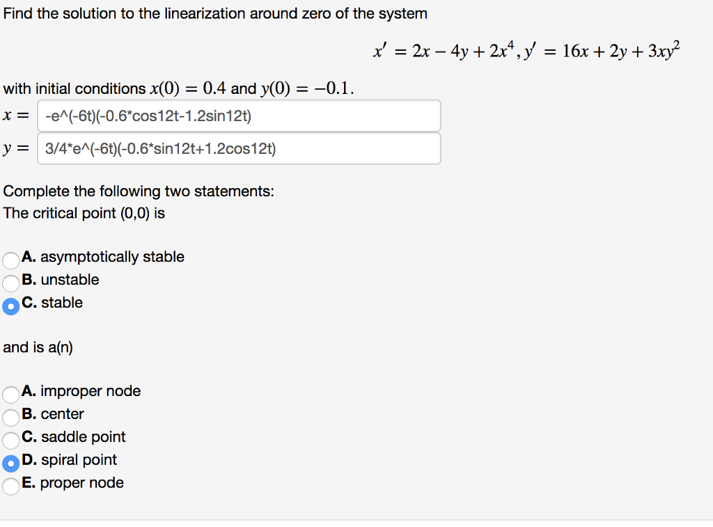 Solved Find the solution to the linearization around zero of | Chegg.com