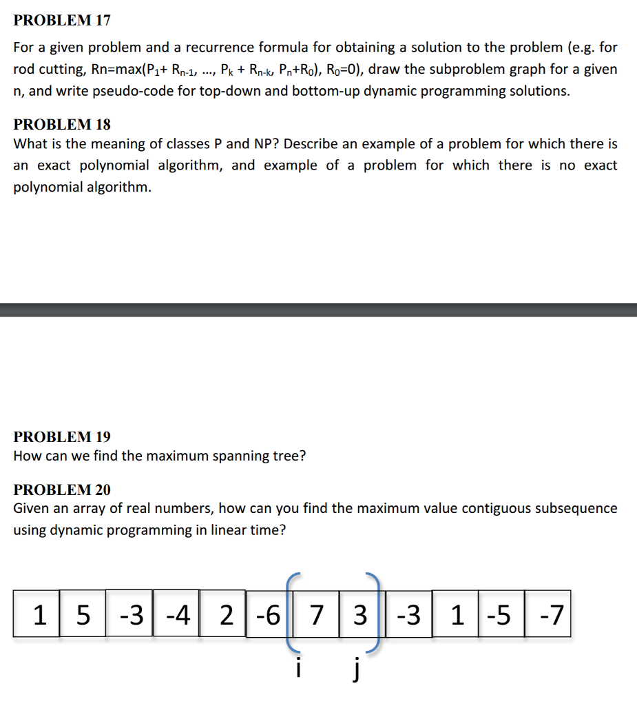 Solved For a given problem and a recurrence formula for | Chegg.com