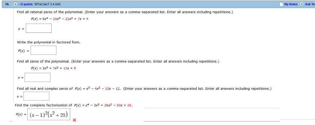 Solved Find all rational zeros of the polynomial. (Enter | Chegg.com
