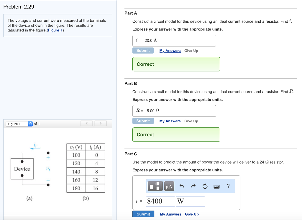 Solved Problem 2.29 Part A The voltage and current were | Chegg.com Solved Problem 2.29 Part A The voltage and current were | Chegg.com