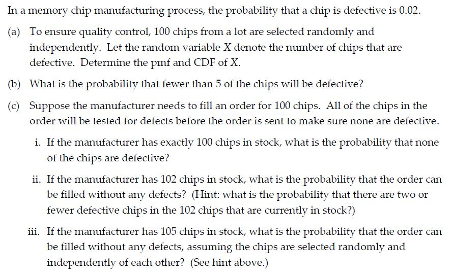Solved In a memory chip manufacturing process, the | Chegg.com