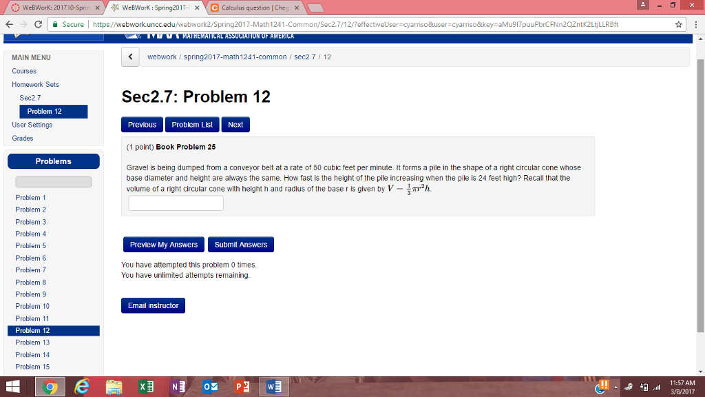 Solved weBwork: 20 Sprin x WeBWork: Spring20 x C Calculus | Chegg.com