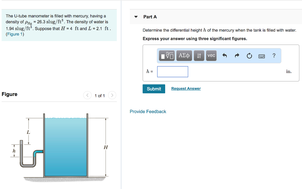 Solved The U-tube manometer is filled with mercury, having a | Chegg.com