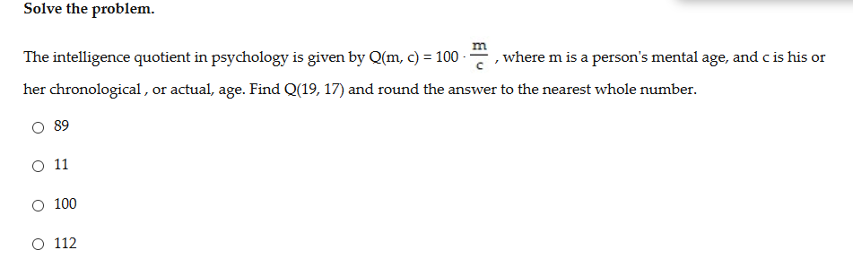 Solved The intelligence quotient in psychology is given by | Chegg.com