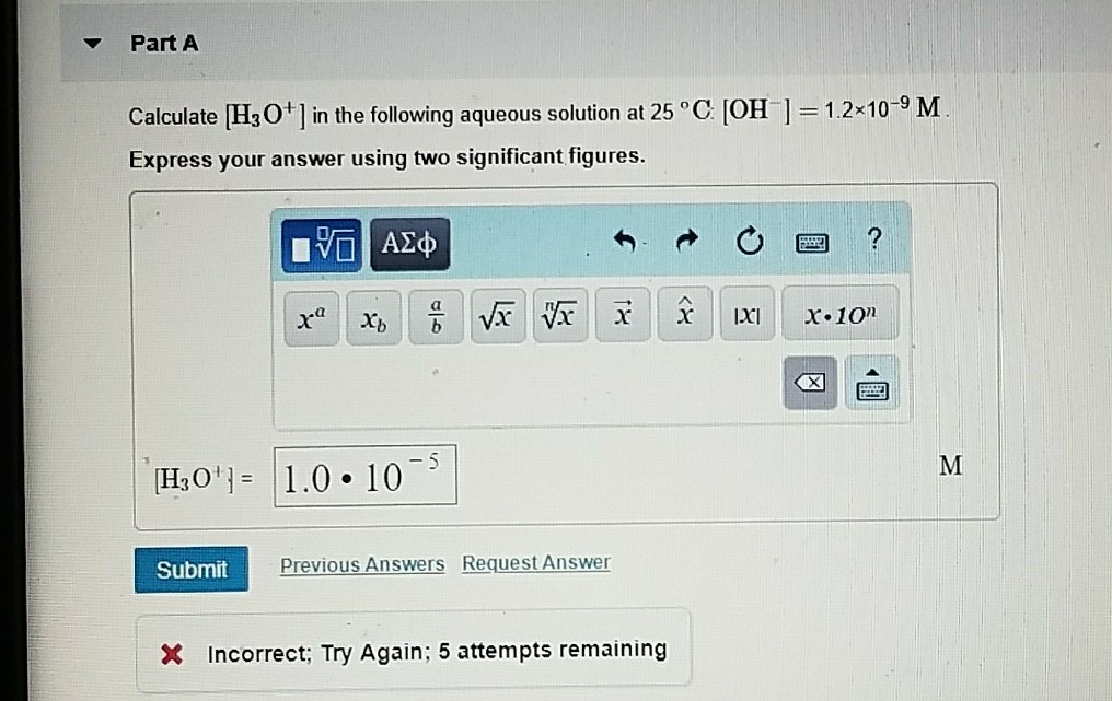 Solved Part A Calculate [H30 in the following aqueous | Chegg.com