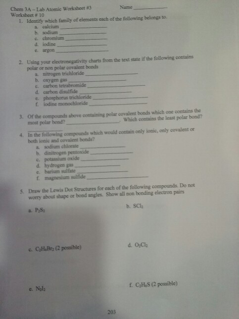 Solved Chem 3A - Lab Atomic Worksheet #3 Worksheet # 10 Name | Chegg.com