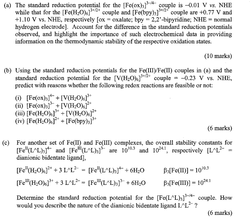 Solved (a) The standard reduction potential for the | Chegg.com