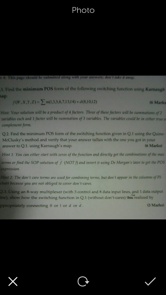 Solved Find the minimum POS form of the following switching | Chegg.com