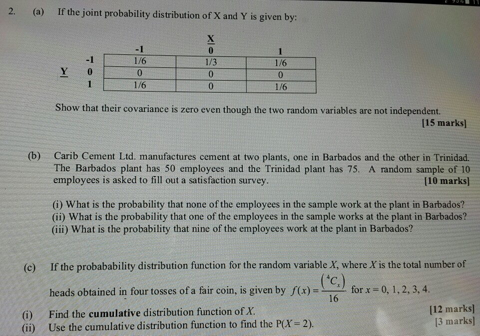 Solved 2. (a) If the joint probability distribution of X and | Chegg.com