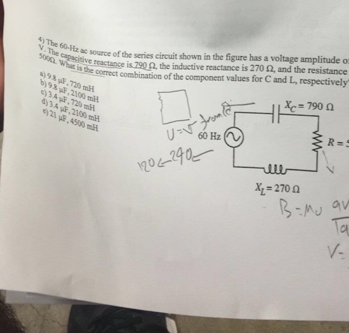 Solved The 60 Hz Ac Source Of The Series Circuit Shown In