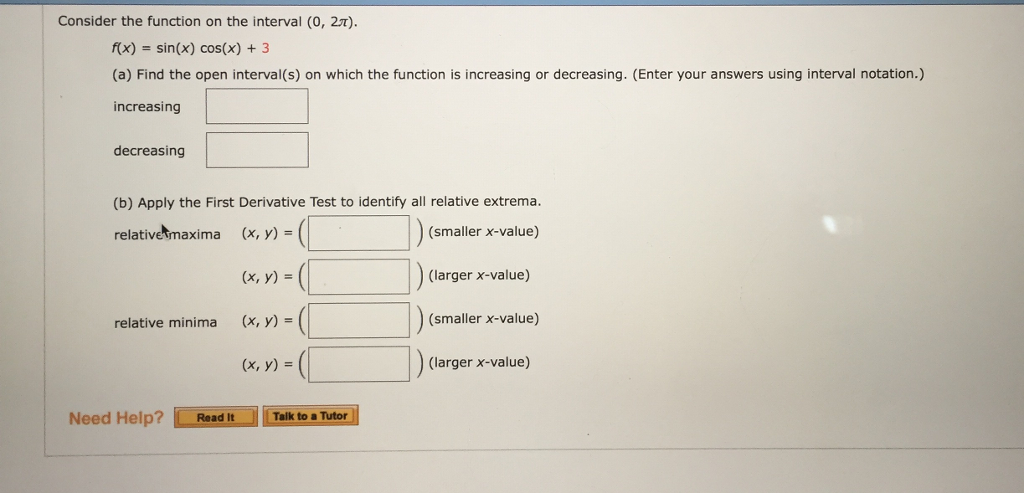 Solved Consider the function on the interval (0, 2π). | Chegg.com