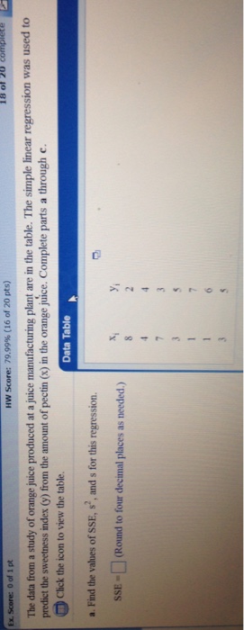 Solved The data from a study of orange juice produced at a | Chegg.com