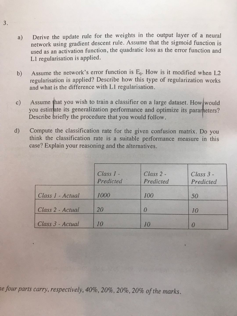 3. a) Derive the update rule for the weights in the | Chegg.com
