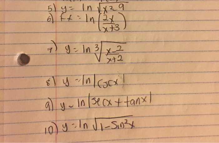 Solved y = ln square root x^2 - 9 fx = ln (2 x/x + 3) y = | Chegg.com