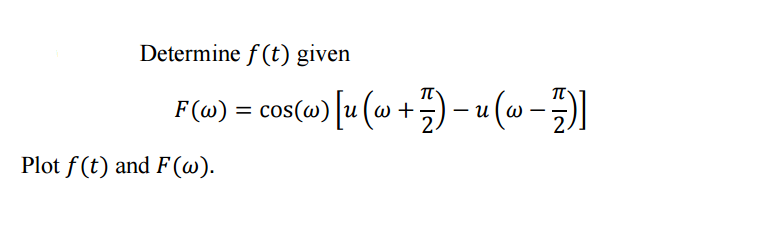 Solved Determine f(t) given F(omega) = cos(omega) [u (omega | Chegg.com