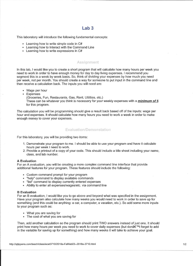 Solved Lab 3 This laboratory will introduce the following | Chegg.com