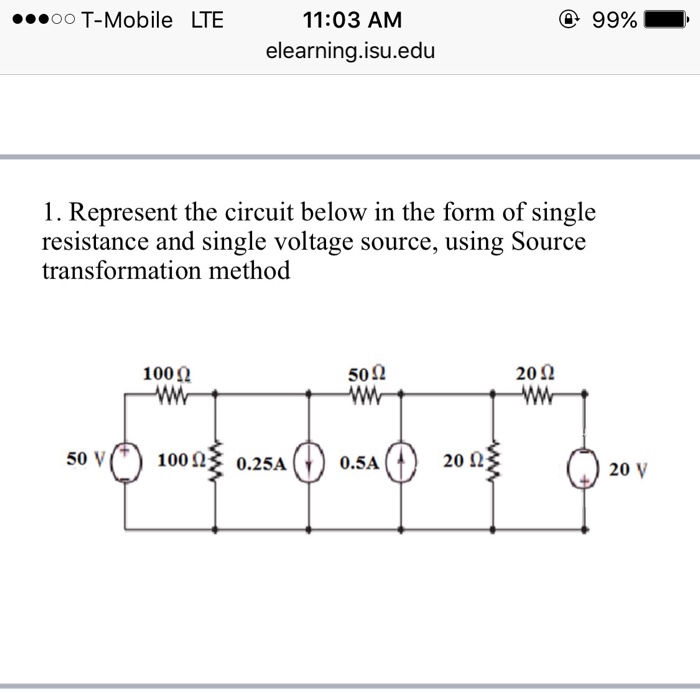 Solved oo T-Mobile LTE ④ 99% . 11:03 AM elearning.isu.edu 1. | Chegg.com