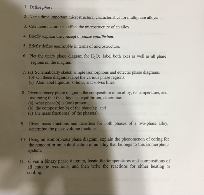 Solved 1. Define phase. 2. Name three important | Chegg.com