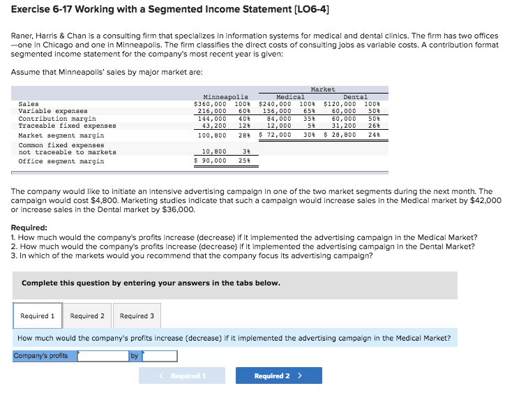 Solved Exercise 6-17 Working with a Segmented Income | Chegg.com