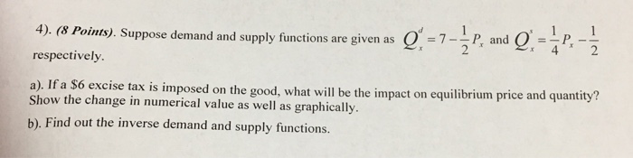 Solved Suppose demand and supply functions are given as | Chegg.com