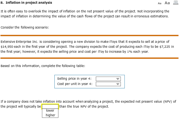 Solved 8. Inflation in project analysis AaAa? It is often | Chegg.com