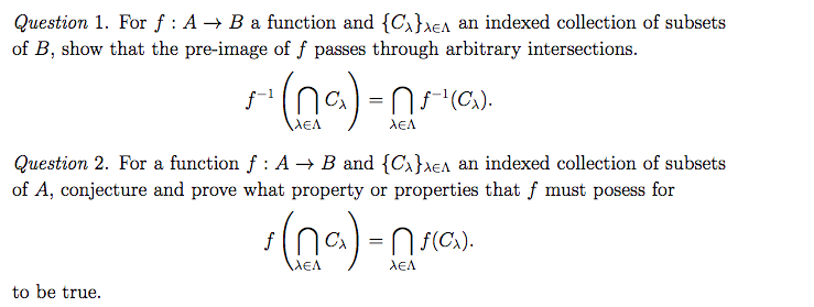 Solved For f: A rightarrow B a function and | Chegg.com