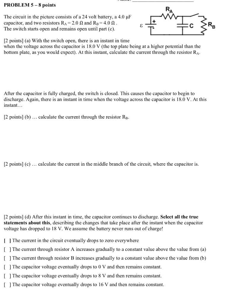 Solved PROBLEM 5 - 8 points The circuit in the picture | Chegg.com