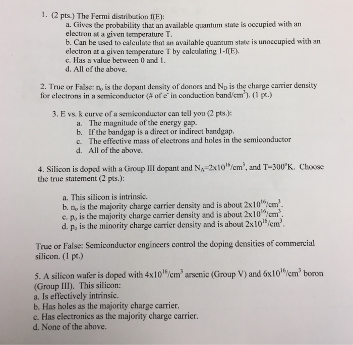 Solved The Fermi distribution f(E): Gives the probability | Chegg.com