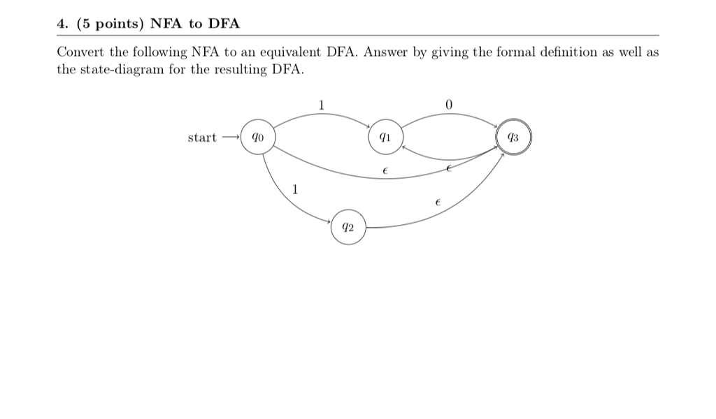 Solved 4. (5 points) NFA to DFA Convert the following NFA to | Chegg.com