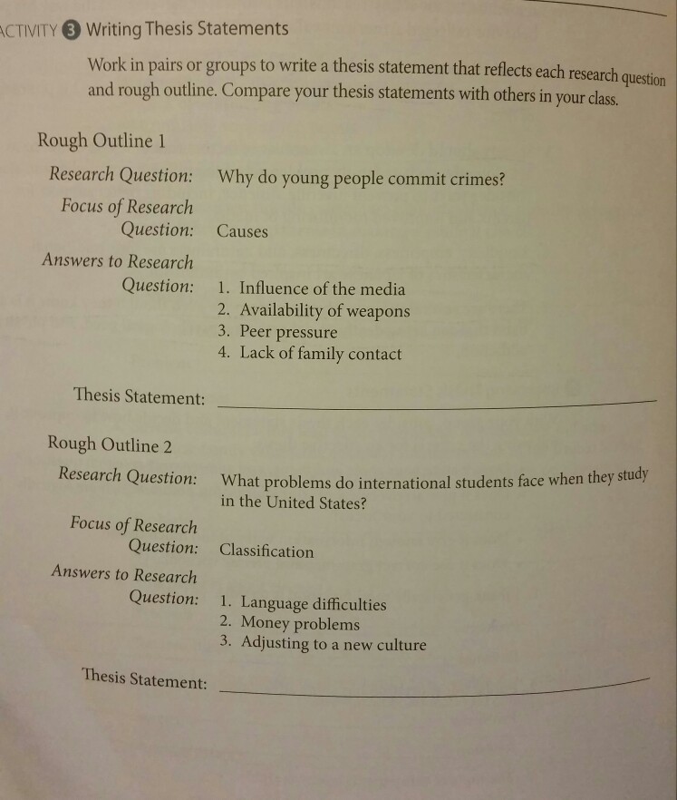 Solved CTIVITY 3 Writing Thesis Statements Work in pairs or | Chegg.com