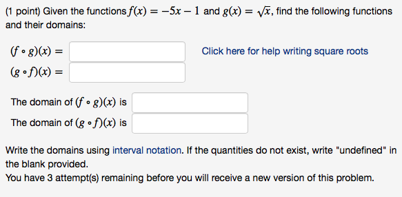 Solved Given the functions f(x) = -5x - 1 and g(x) = square | Chegg.com