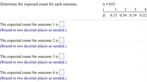 Solved Determine the expected count for each outcome. The | Chegg.com
