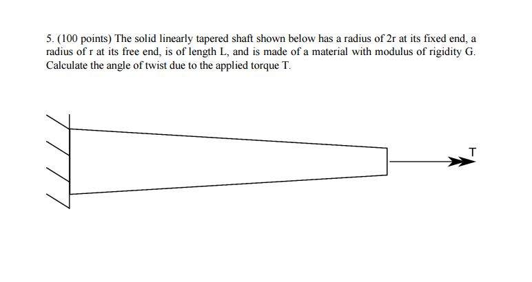 Solved The solid linearly tapered shaft shown below has a | Chegg.com