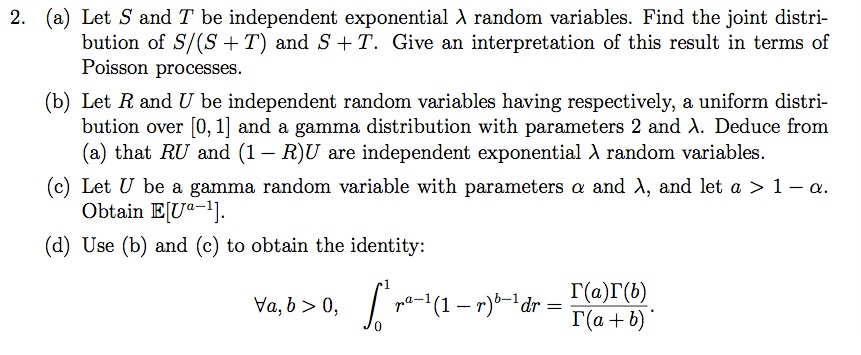 Solved Let S and T be independent exponential lambda random | Chegg.com