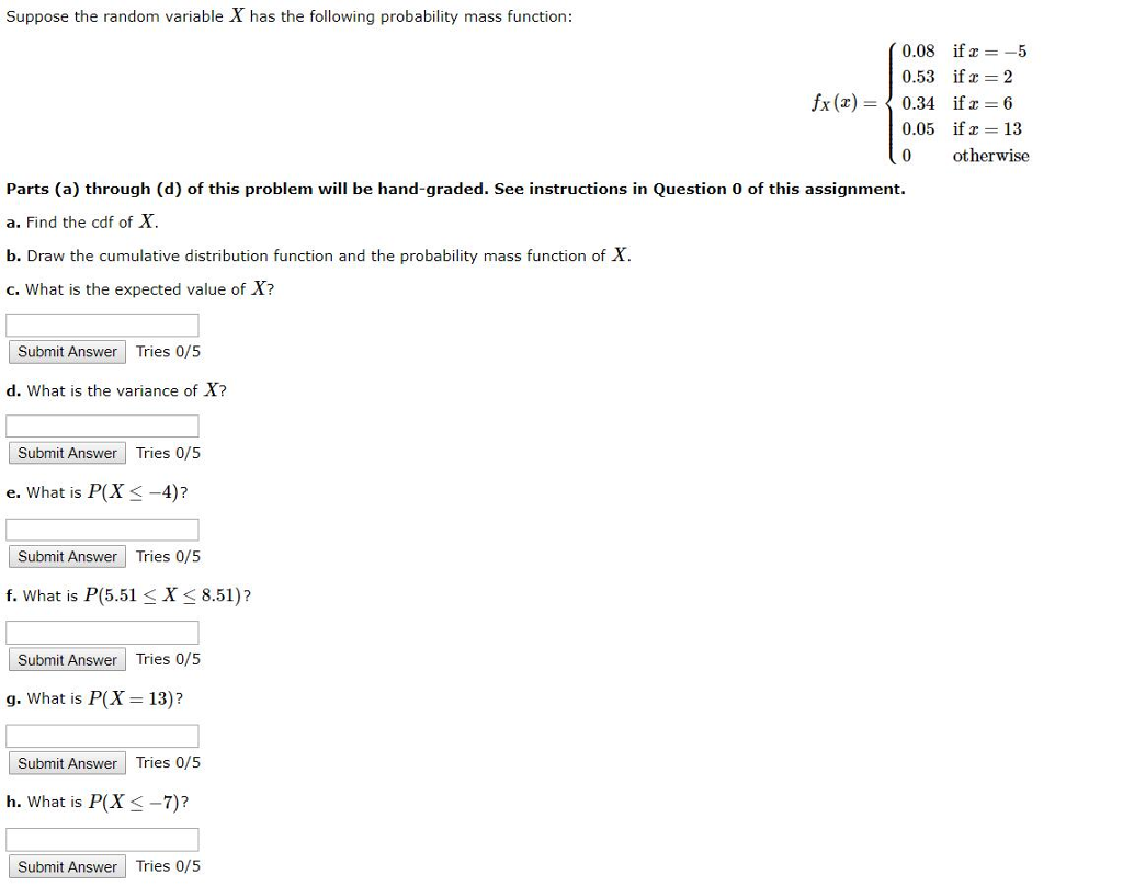 Solved Suppose the random variable XX has the following | Chegg.com