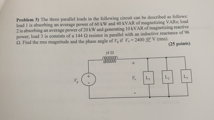 Solved The three parallel loads in the following circuit can | Chegg.com