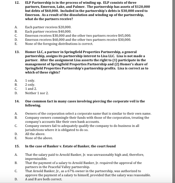 Solved 12 ELP Partnership is in the process of winding up. | Chegg.com