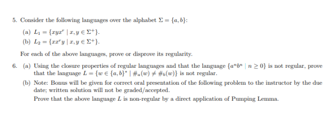 Solved 5. Consider the following languages over the alphabet | Chegg.com