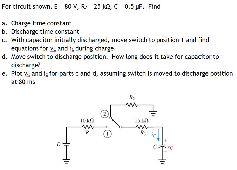 Solved For circuit shown, E = 80 V, R2 = 25 k Omega, C = 0.5 | Chegg.com