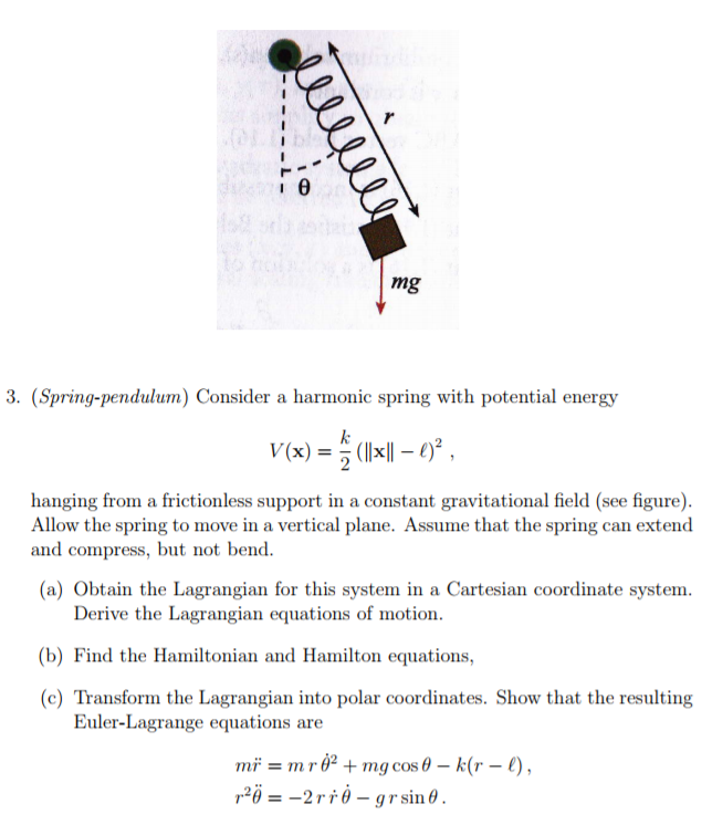 Solved mg 3. (Spring-pendulum) Consider a harmonic spring | Chegg.com